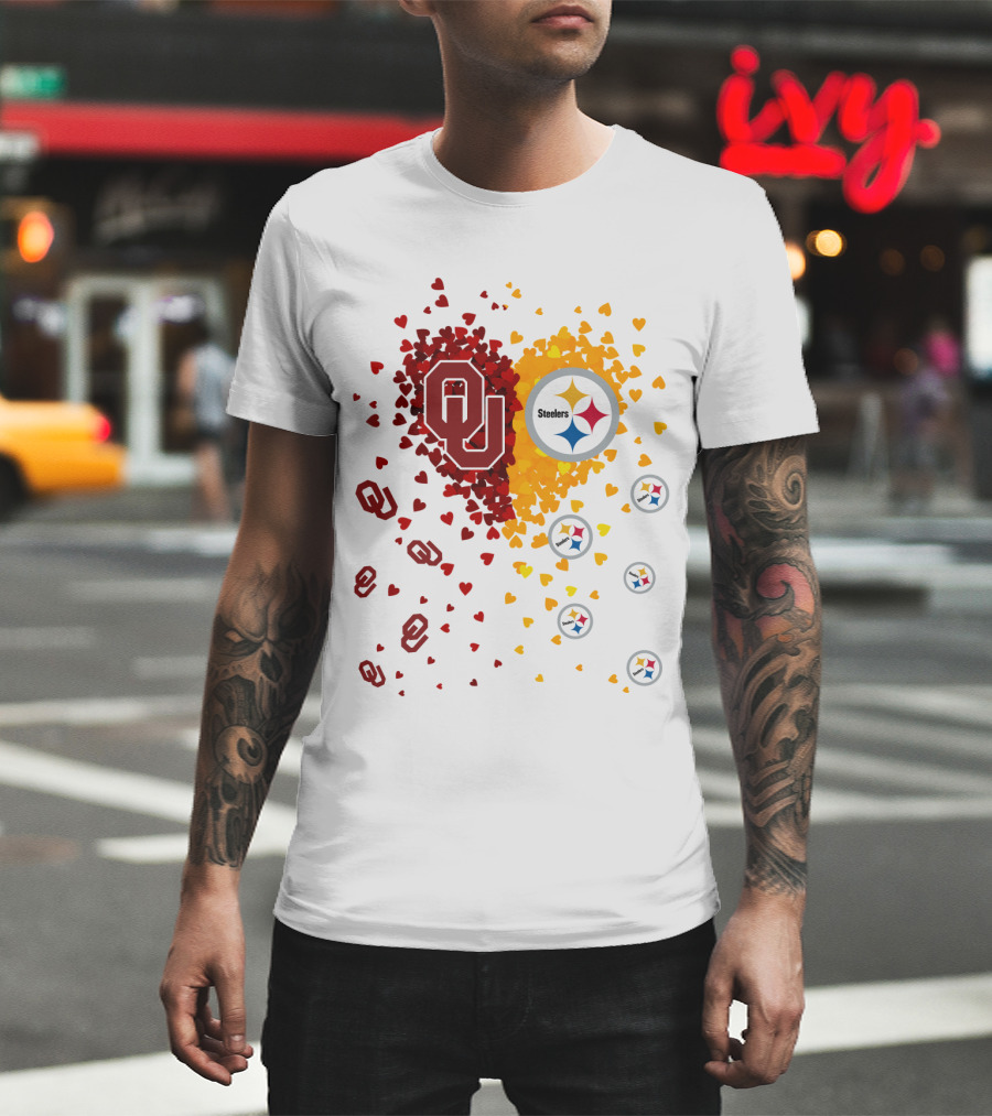 Oklahoma Sooners Steelers Heart Symbol Fusion T-Shirt