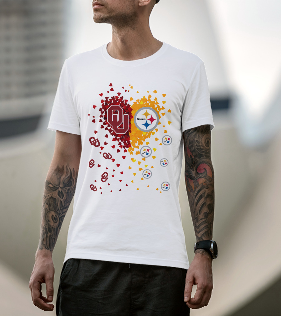 Oklahoma Sooners Steelers Heart Symbol Fusion T-Shirt