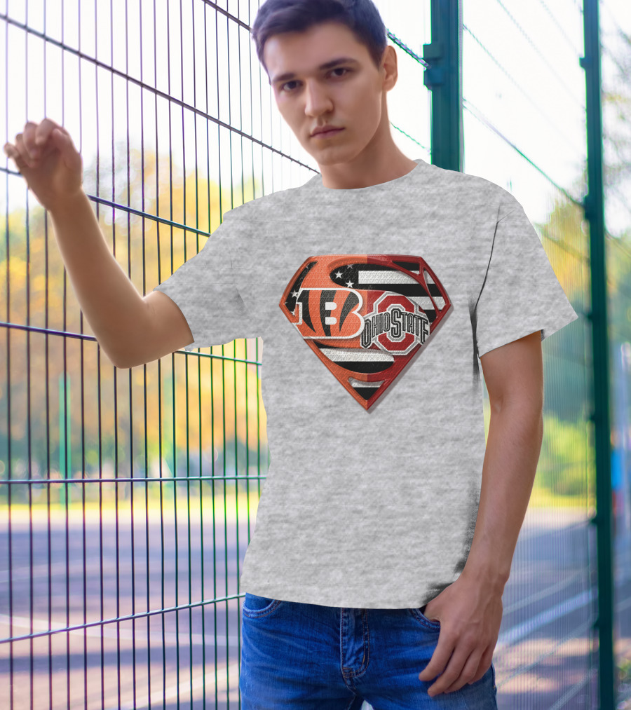 Superman Bengals Ohio State Logo American Flag T-Shirt