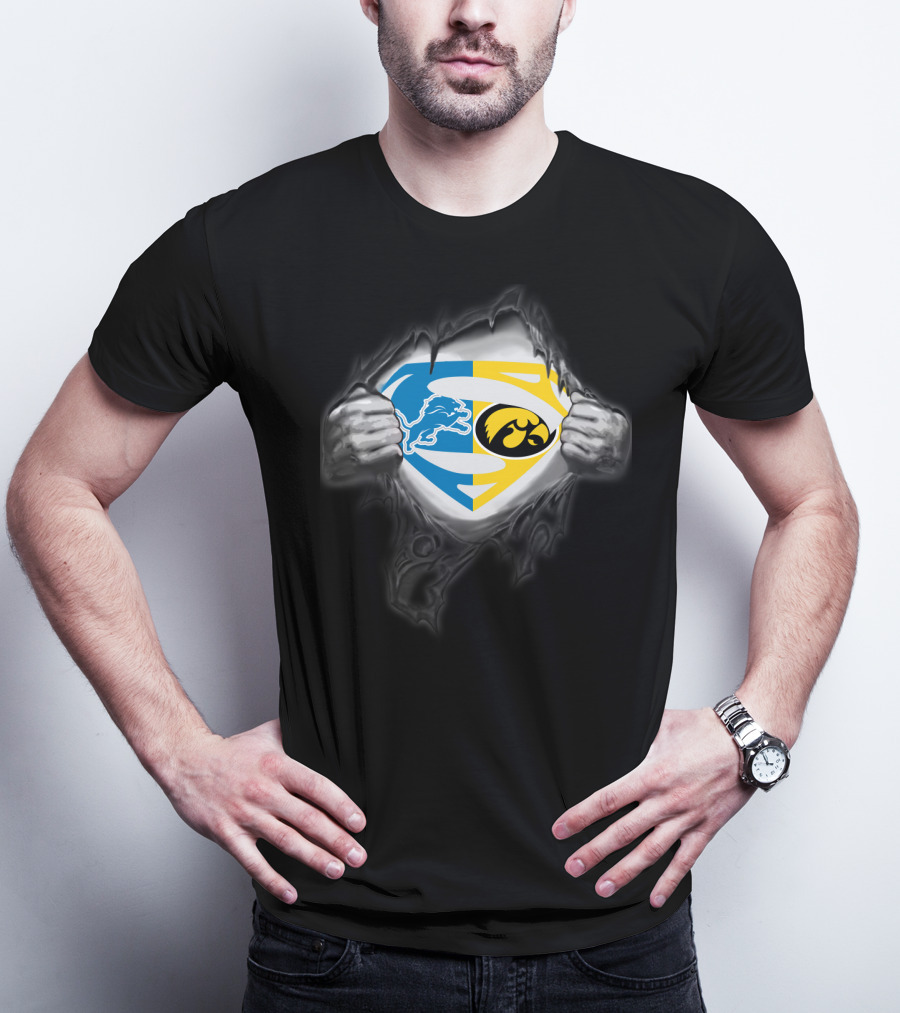 Detroit Lions Iowa Hawkeyes Superman Logo Integration T-Shirt