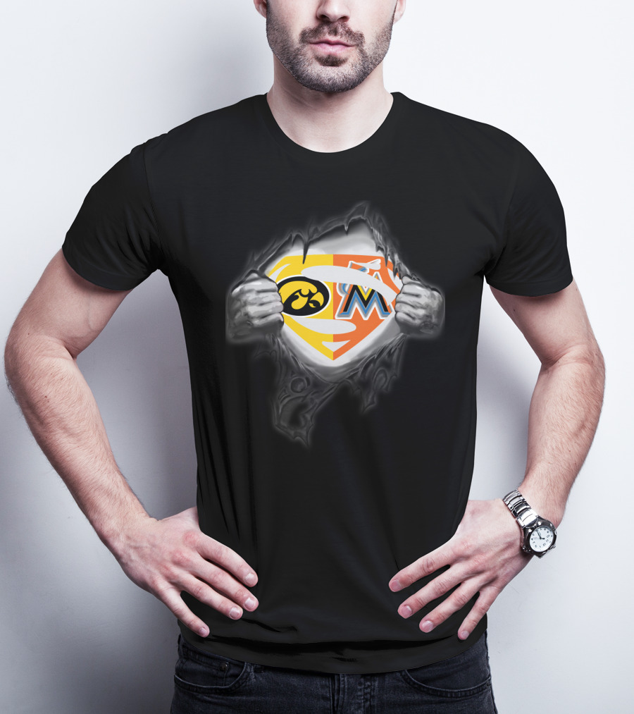 Hawkeyes Miami Marlins Superman Logo Hybrid T-Shirt