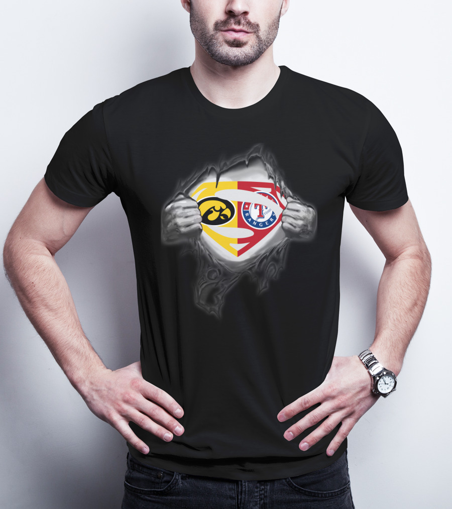 Iowa Hawkeyes Texas Rangers Superman Logo Fusion T-Shirt