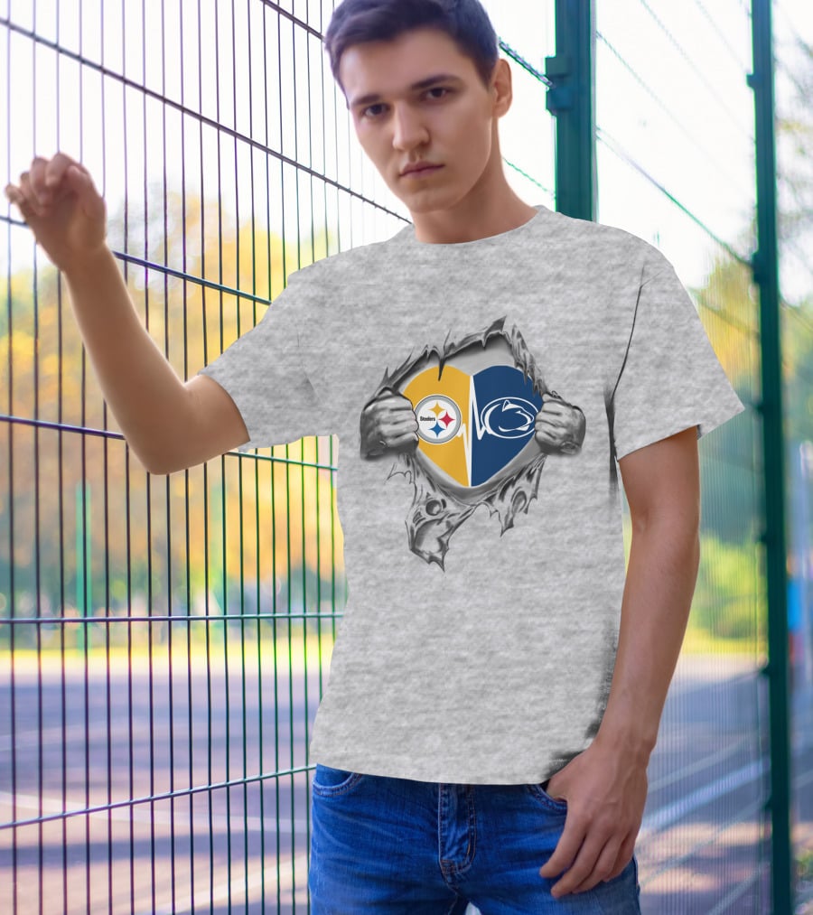 Pittsburgh Steelers Penn State Heart Logo Rip T-Shirt