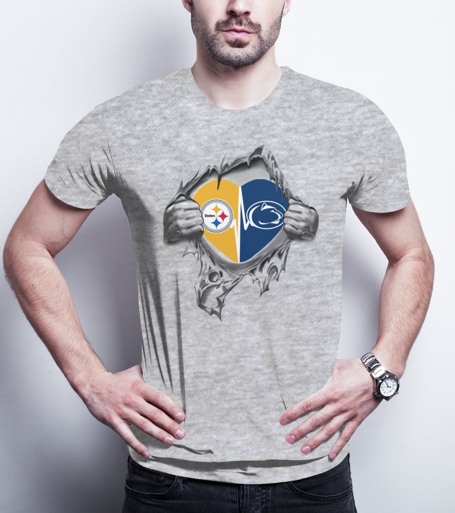 Pittsburgh Steelers Penn State Heart Logo Rip T-Shirt