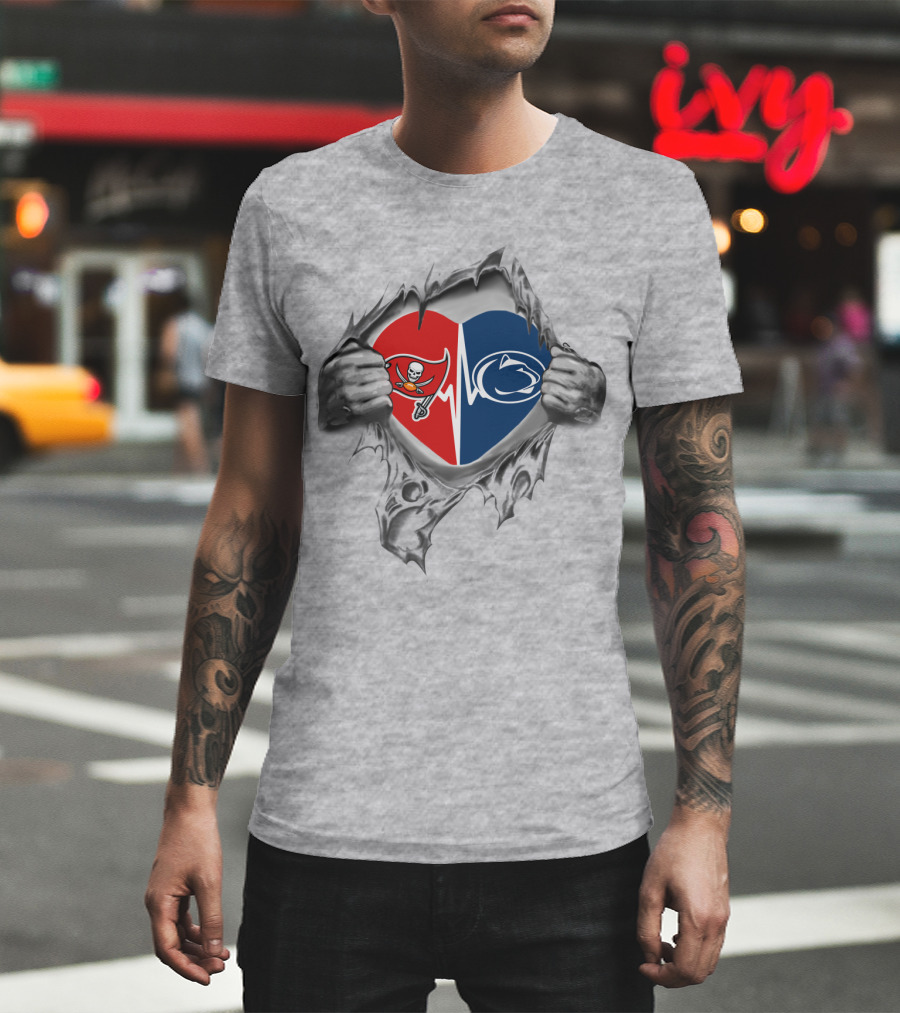Buccaneers Penn State Heartbeat Ripped Hands Heart T-Shirt