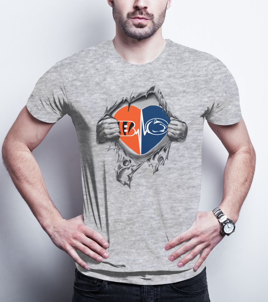 Cincinnati Bengals Penn State Heartbeat Fusion T-Shirt