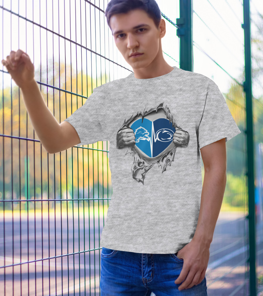 Detroit Lions Penn State Heartbeat Logo Fusion T-Shirt