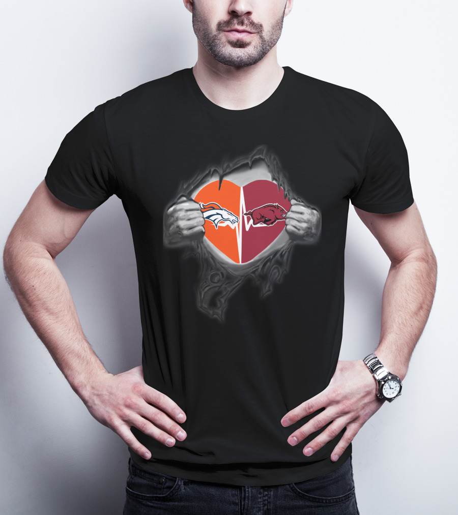 Denver Broncos Arkansas Razorbacks Heart Combo T-Shirt