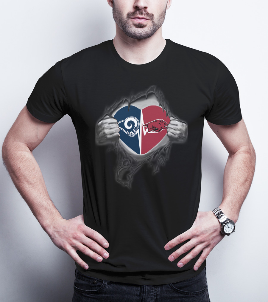 Los Angeles Rams Arkansas Razorbacks Heart Tear T-Shirt
