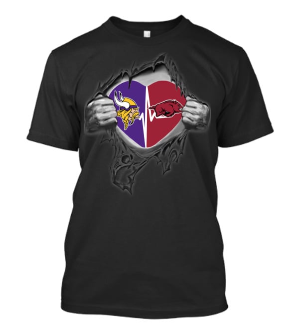 Minnesota Vikings Arkansas Razorbacks Heartbeat Tear T-Shirt