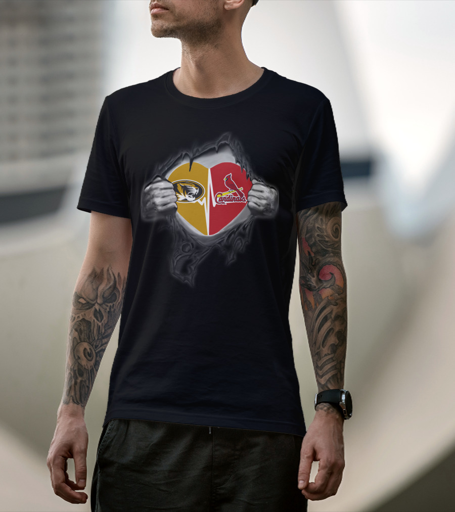 Missouri Tigers St Louis Cardinals Heart Rip T-Shirt