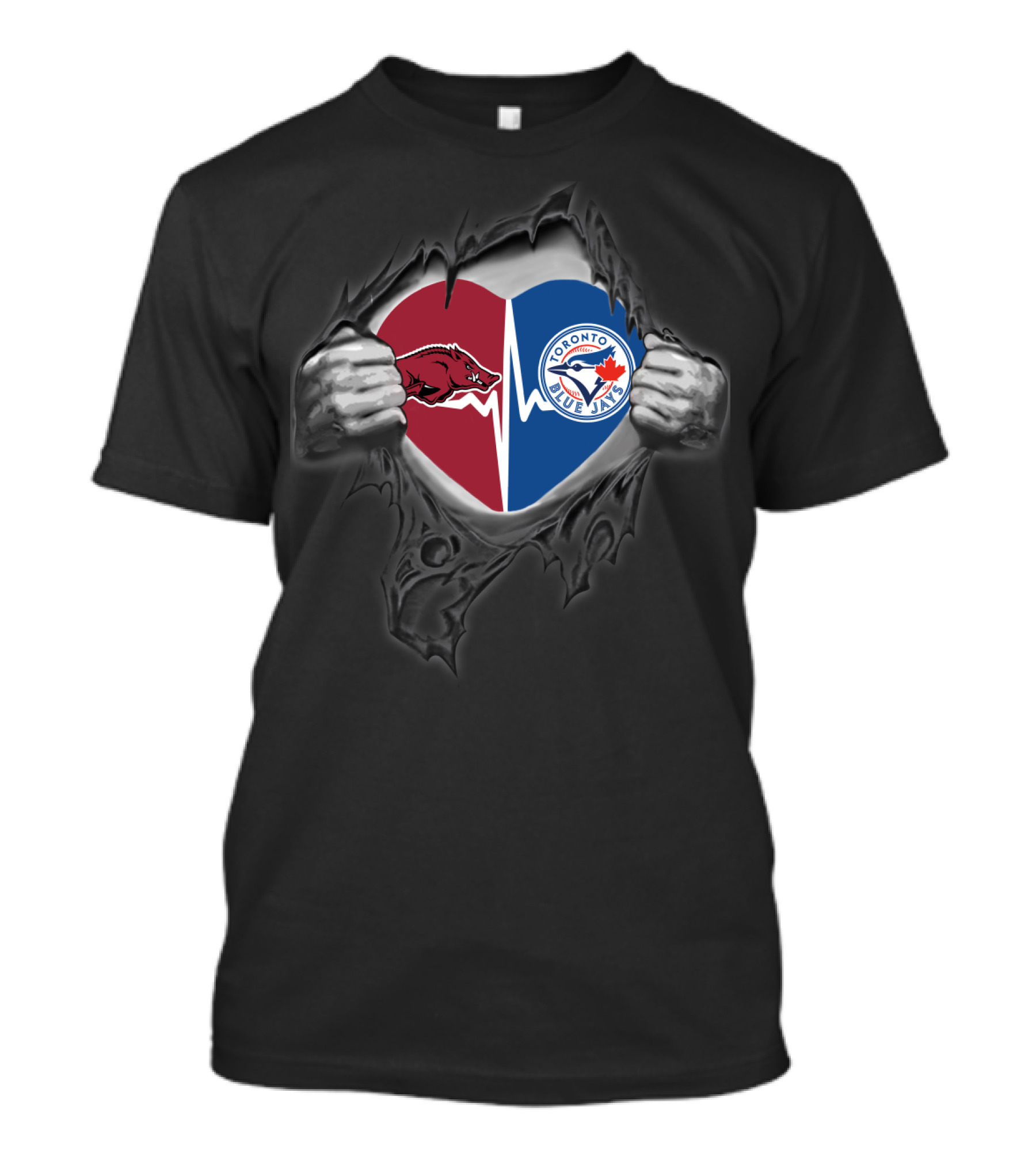 Arkansas Razorbacks Toronto Blue Jays Heart Logo Rip T-Shirt