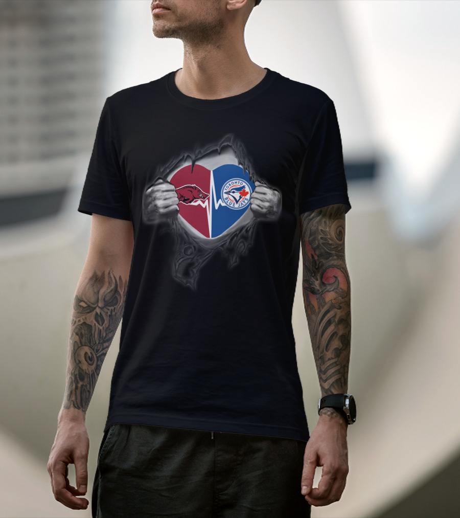 Arkansas Razorbacks Toronto Blue Jays Heart Logo Rip T-Shirt