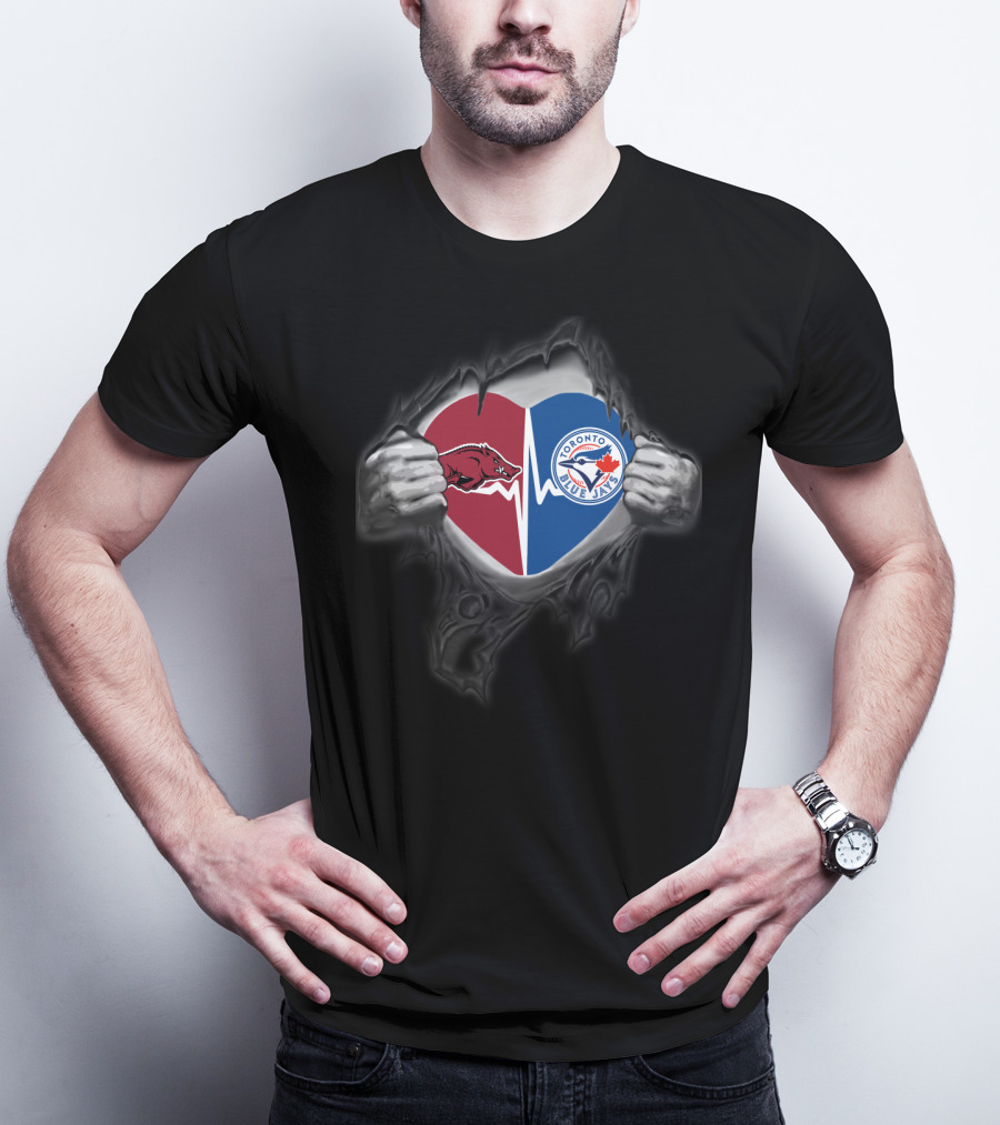 Arkansas Razorbacks Toronto Blue Jays Heart Logo Rip T-Shirt