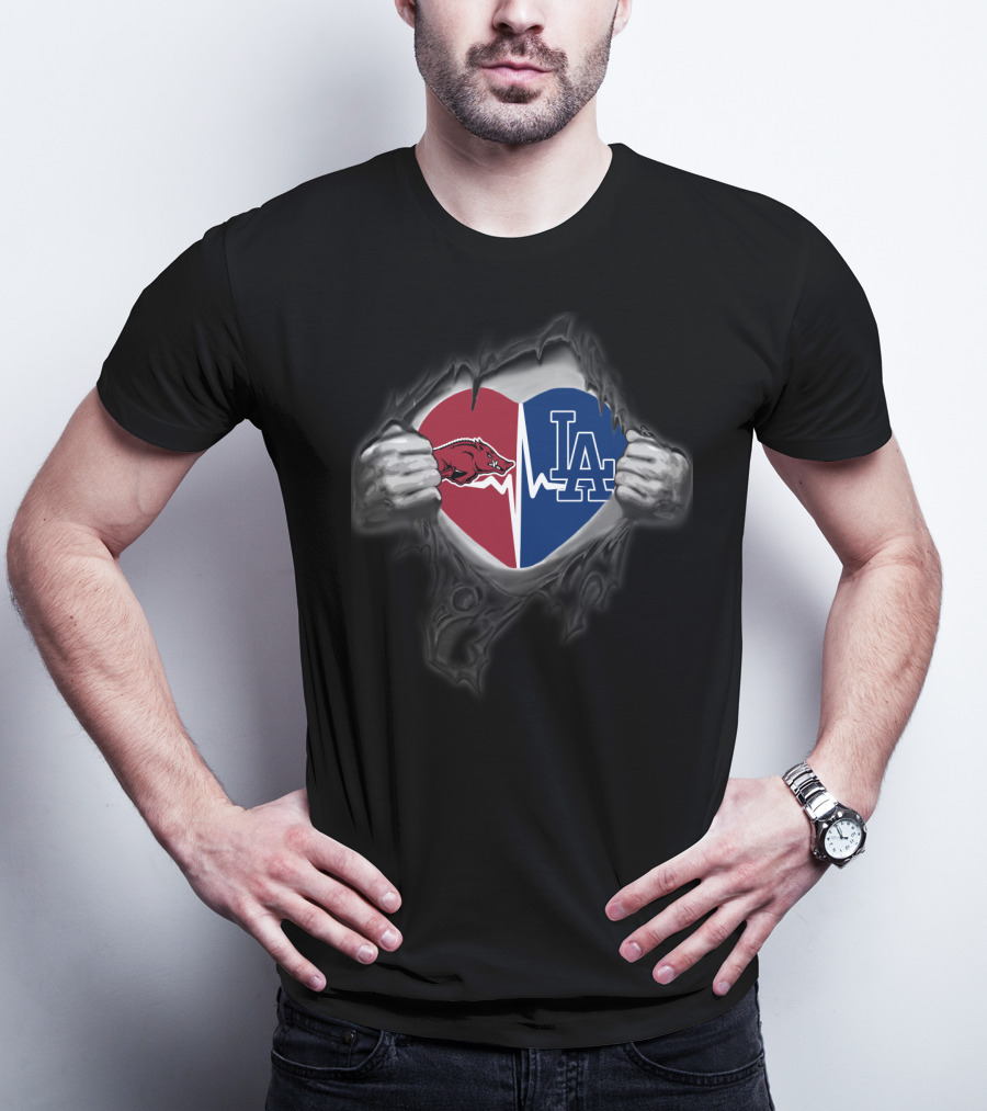 Arkansas Razorbacks Heartbeat Los Angeles Dodgers T-Shirt