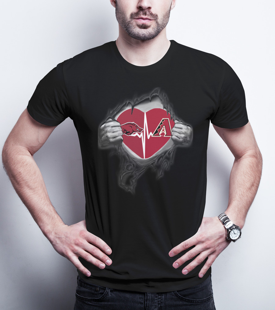 Arkansas Razorbacks Arizona Diamondbacks Heartbeat Tearing Logo Combo T-Shirt