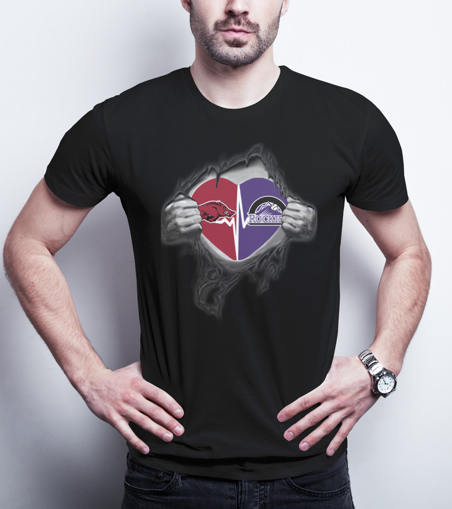 Arkansas Razorbacks Colorado Rockies Heartbeat T-Shirt