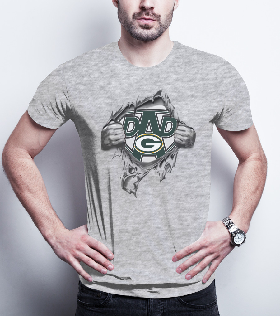 Super Dad Green Bay Packers Logo Tear Reveal T-Shirt