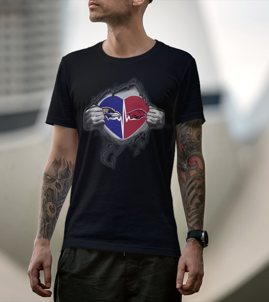 Baltimore Ravens Arkansas Razorbacks Heart Logo Combo T-Shirt