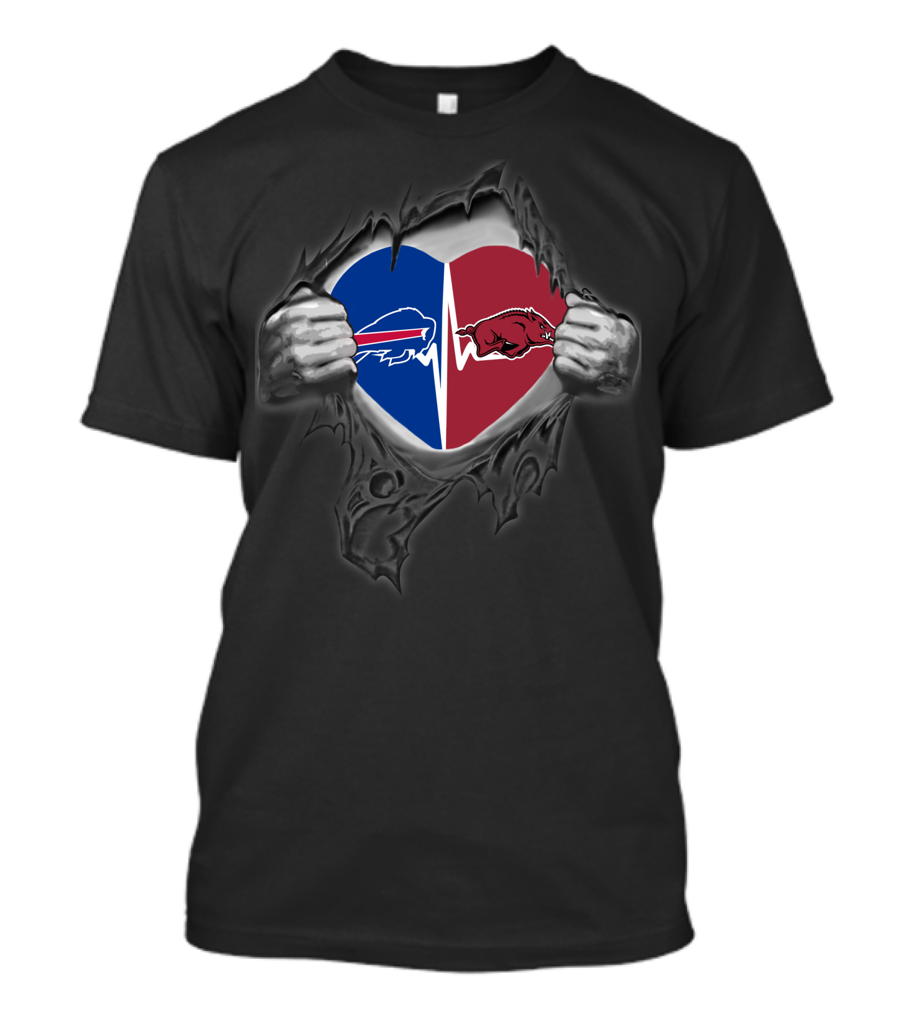 Buffalo Bills Arkansas Razorbacks Heartbeat Heart Logo Fusion T-Shirt