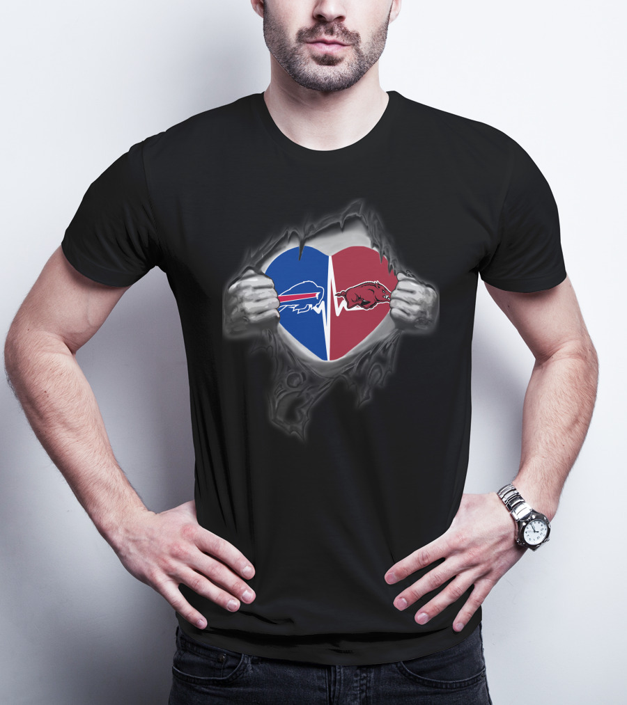 Buffalo Bills Arkansas Razorbacks Heartbeat Heart Logo Fusion T-Shirt