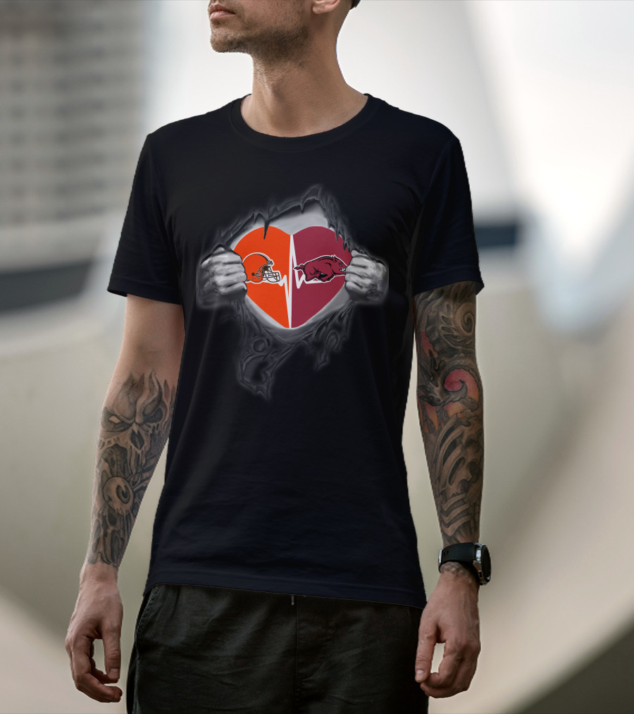 Cleveland Browns Arkansas Razorbacks Heartbeat Football Fan Passion T-Shirt