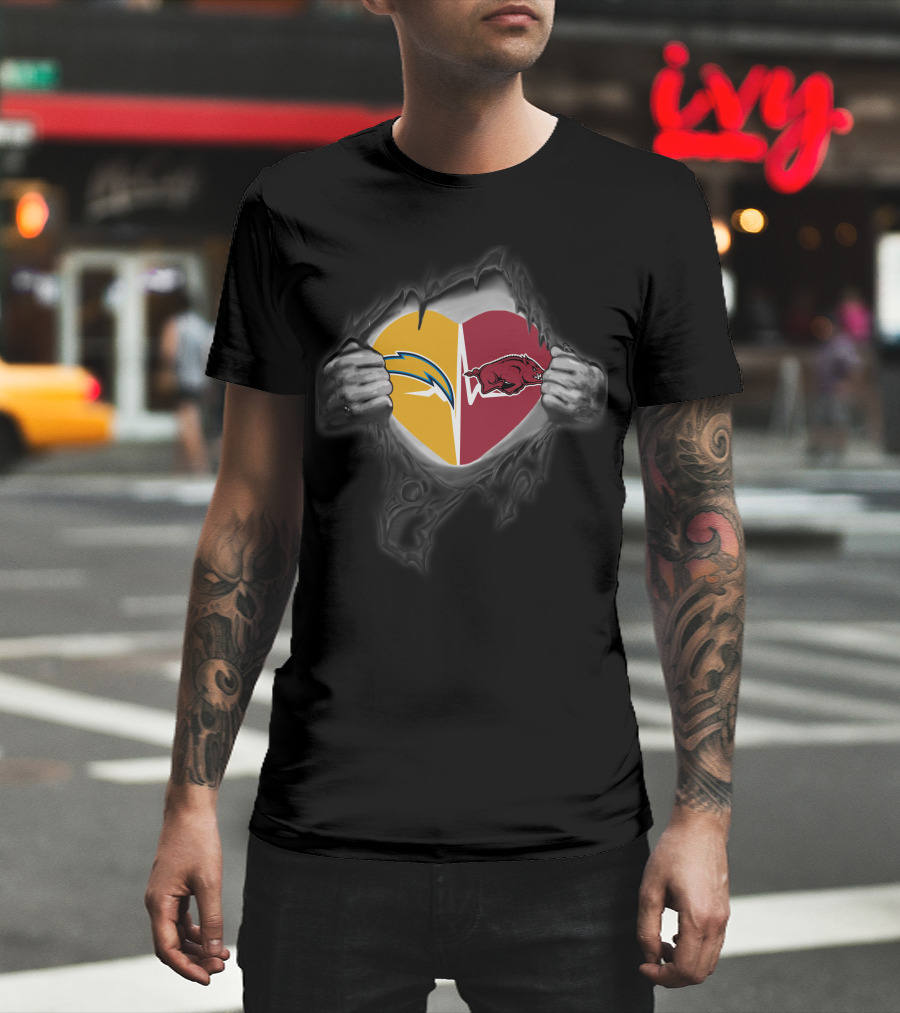 Los Angeles Chargers Arkansas Razorbacks Heart T-Shirt