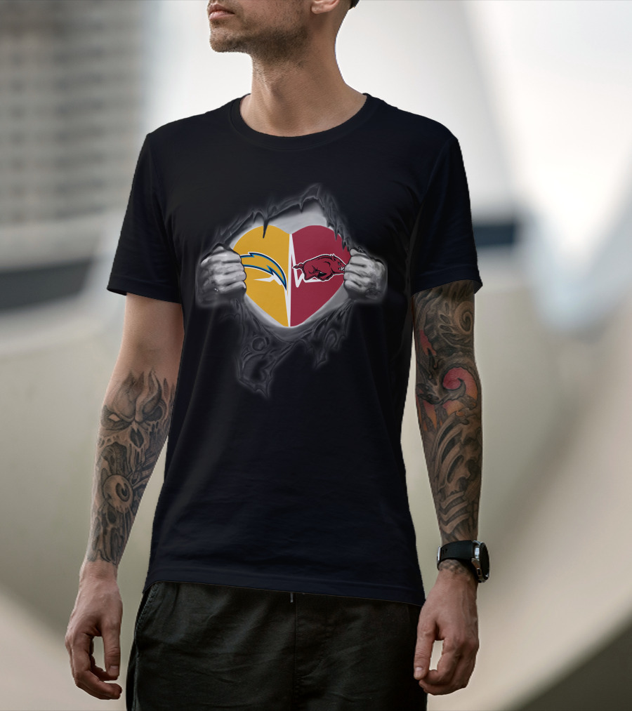 Los Angeles Chargers Arkansas Razorbacks Heart T-Shirt