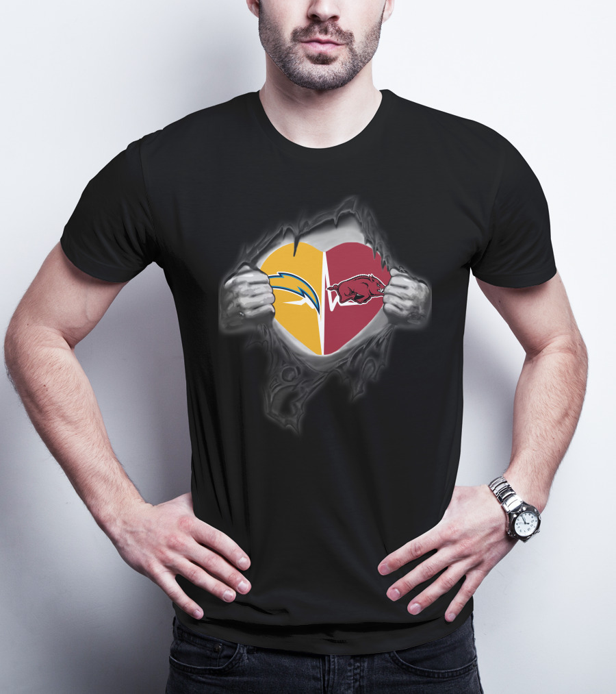 Los Angeles Chargers Arkansas Razorbacks Heart T-Shirt