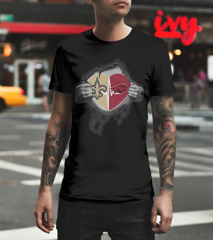 New Orleans Saints Arkansas Razorbacks Heart T-Shirt