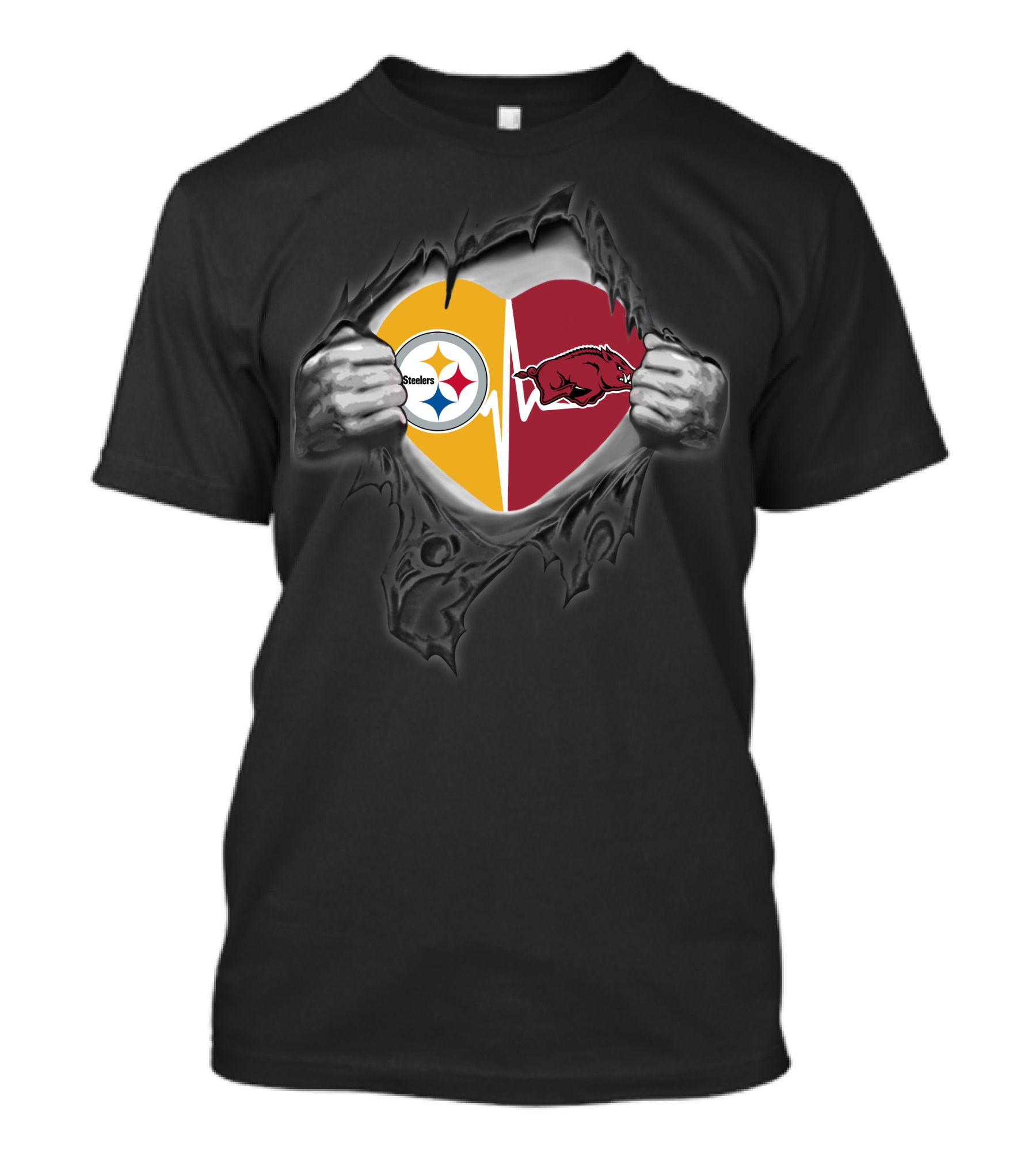 Pittsburgh Steelers Arkansas Razorbacks Heartbeat Logo Fusion T-Shirt