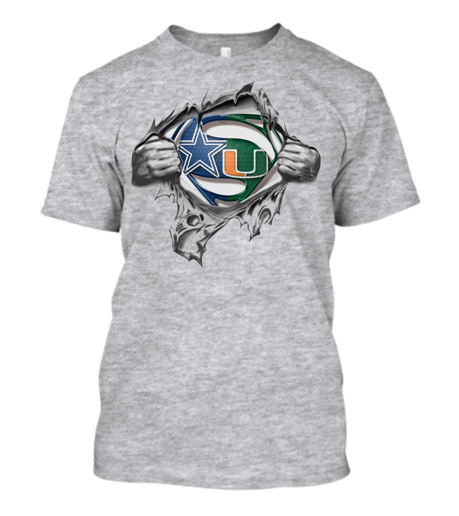 Dallas Cowboys Miami Hurricanes Superman Logo Fusion T-Shirt