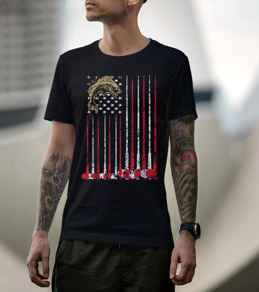 American Flag Fishing Bass With Independence Day T-Shirt