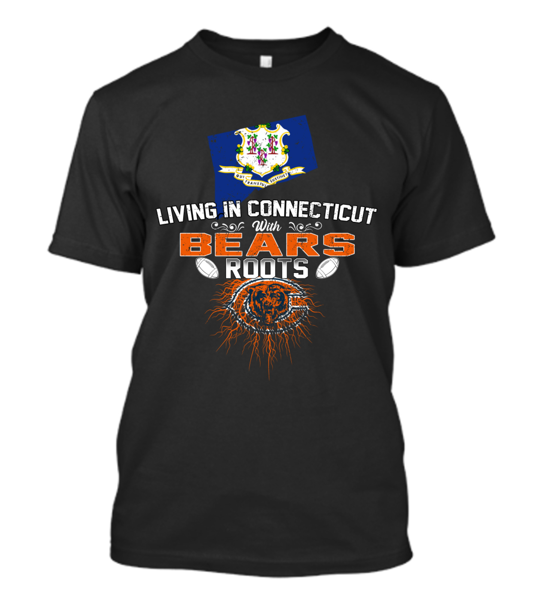 Living In Connecticut With Bears Roots Connecticut Flag Football Bear T-Shirt
