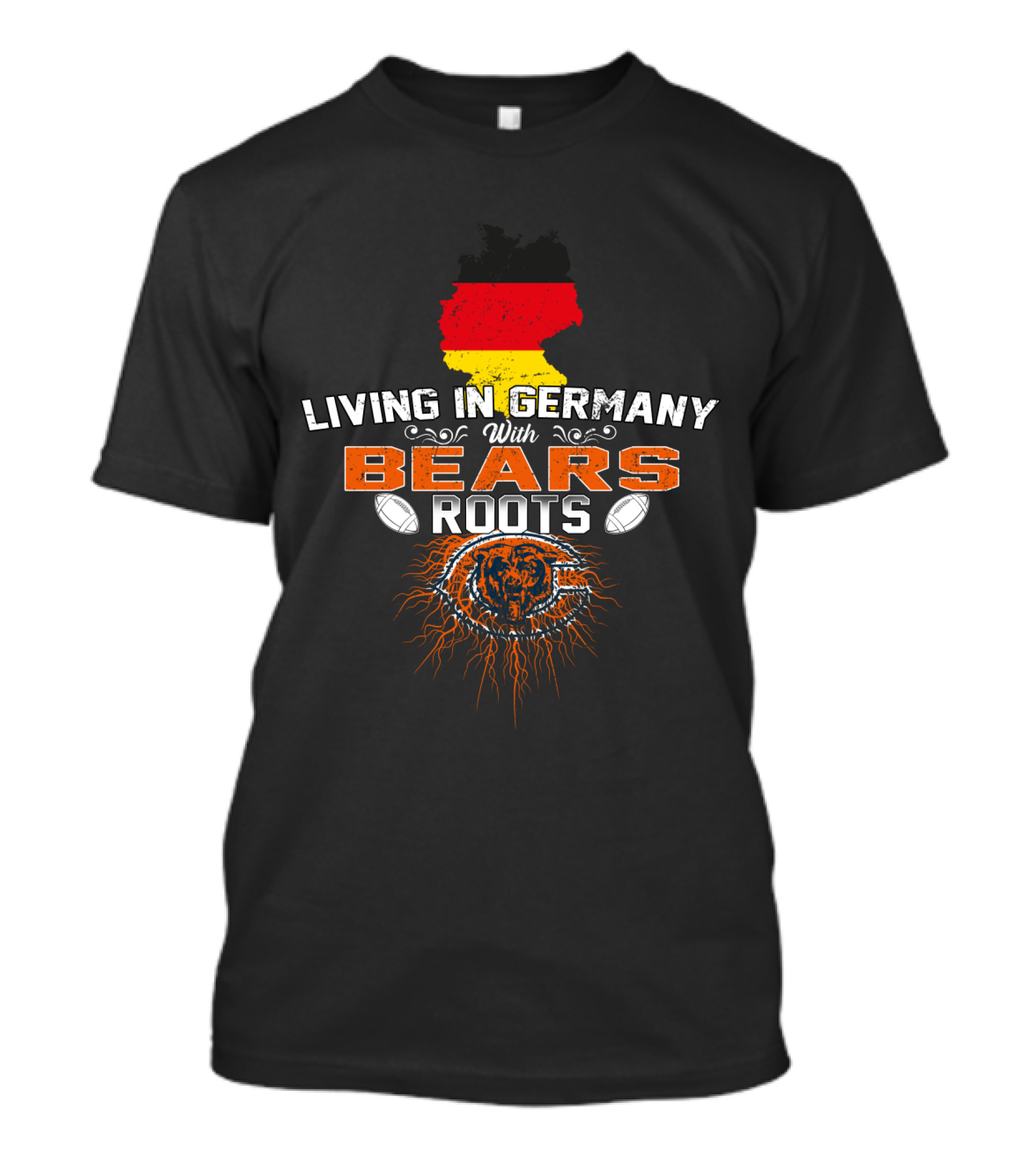 Living In Germany With Chicago Bears Roots And German Flag Background T-Shirt