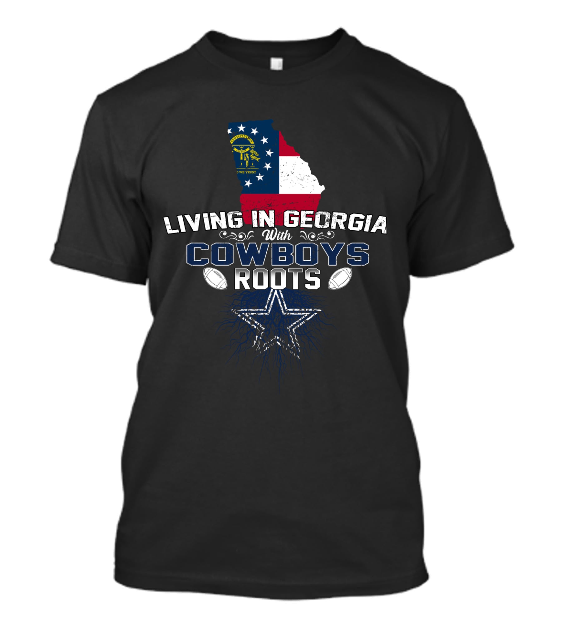 Living In Georgia Embracing Cowboys Roots With Star And Football Elements T-Shirt