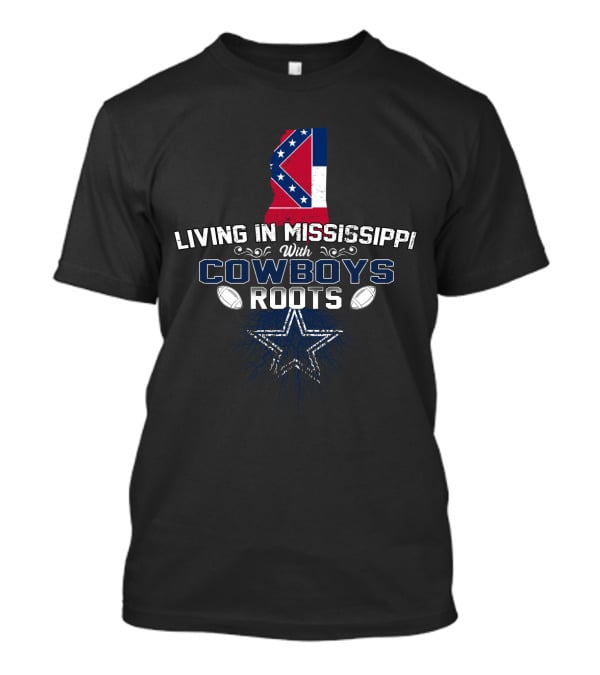 Living In Mississippi Celebrating Cowboys Roots With Football And Star Iconography T-Shirt