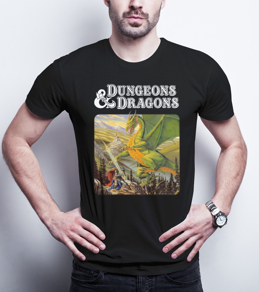 Dungeons And Dragons Knight Battling Green Dragon Scene T-Shirt