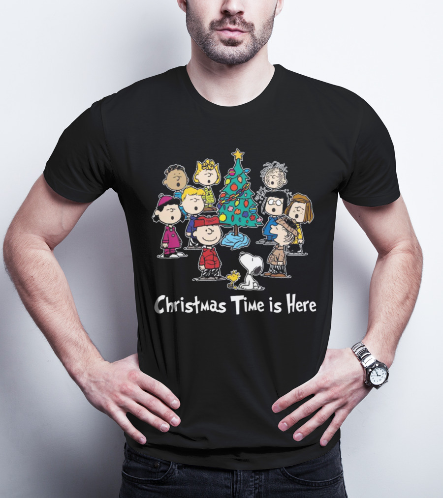 Christmas Time Is Here Peanuts Characters Gather Around The Festive Tree T-Shirt