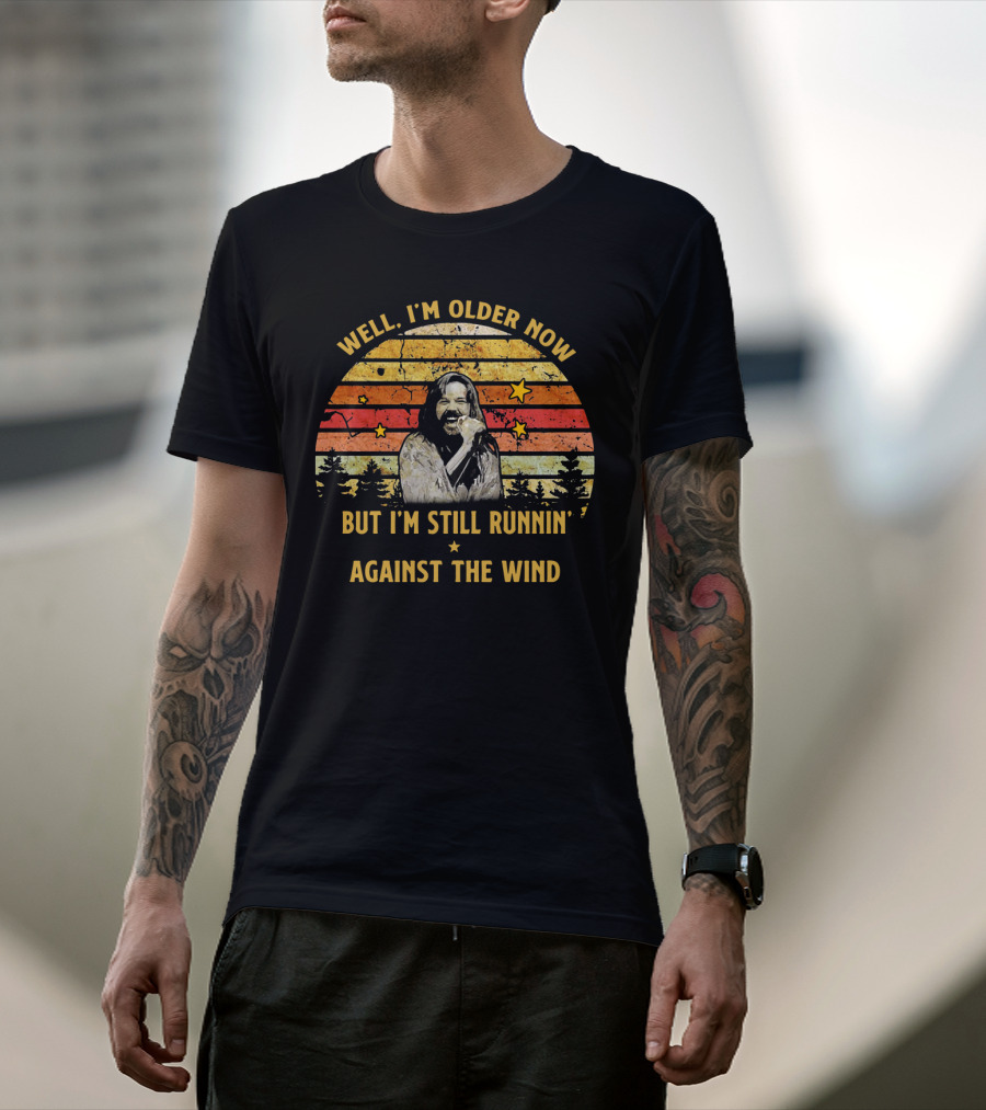 Well I'm Older Now But I'm Still Runnin' Against The Wind Retro Style Forest And Star Background T-Shirt