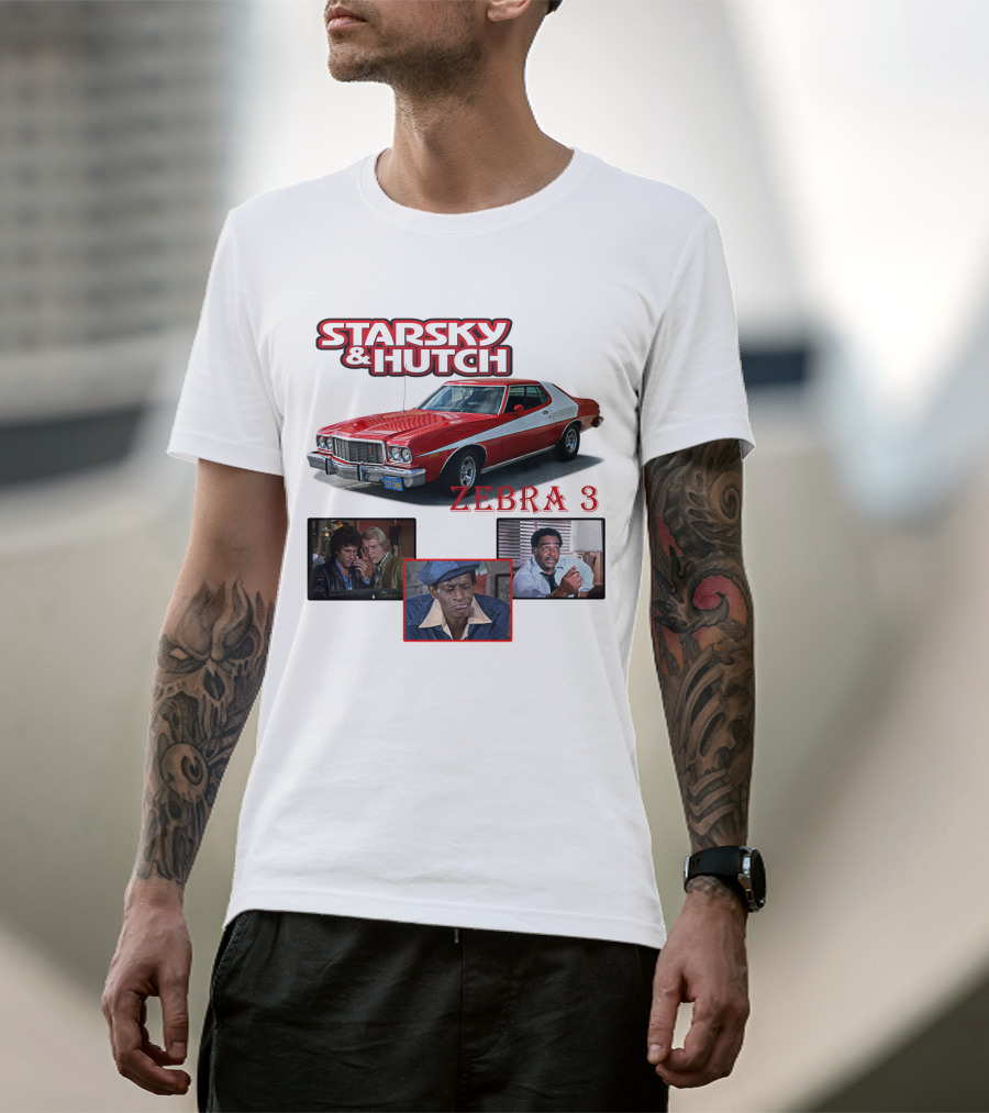 Starsky And Hutch Zebra 3 Car And Characters T-Shirt
