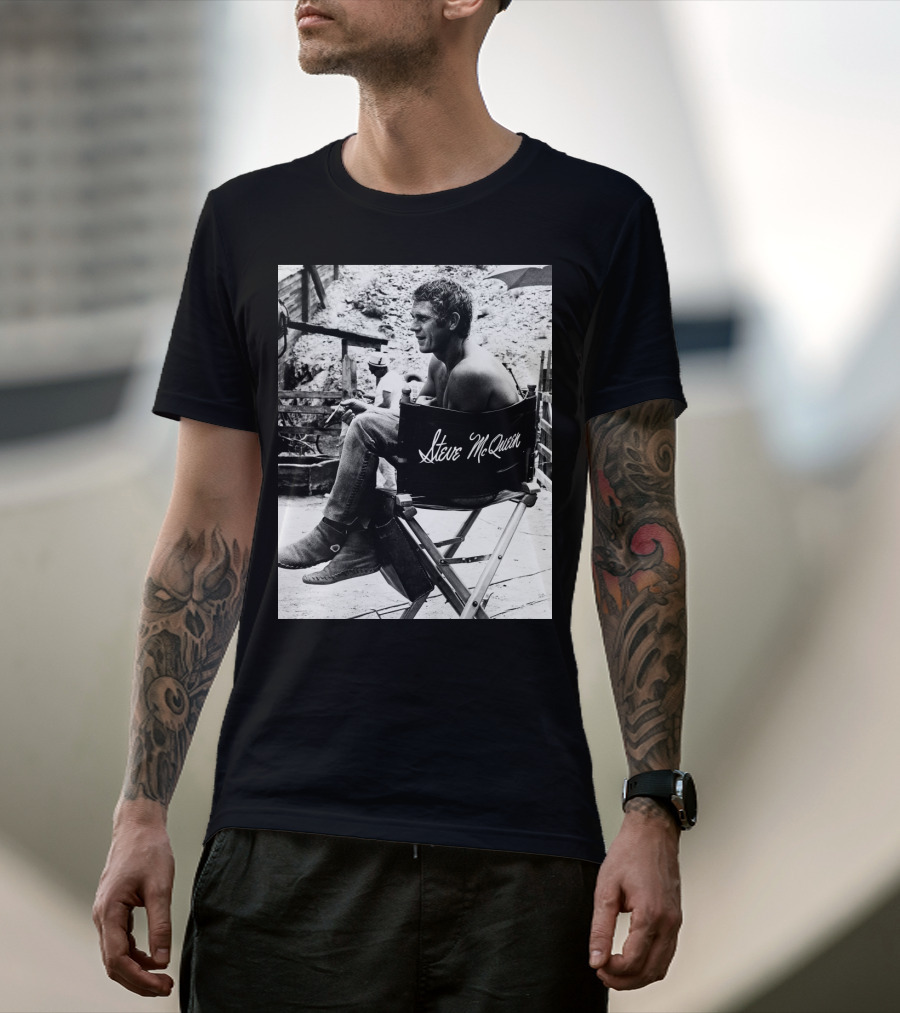 Steve McQueen Black And White Director's Chair Scene T-Shirt