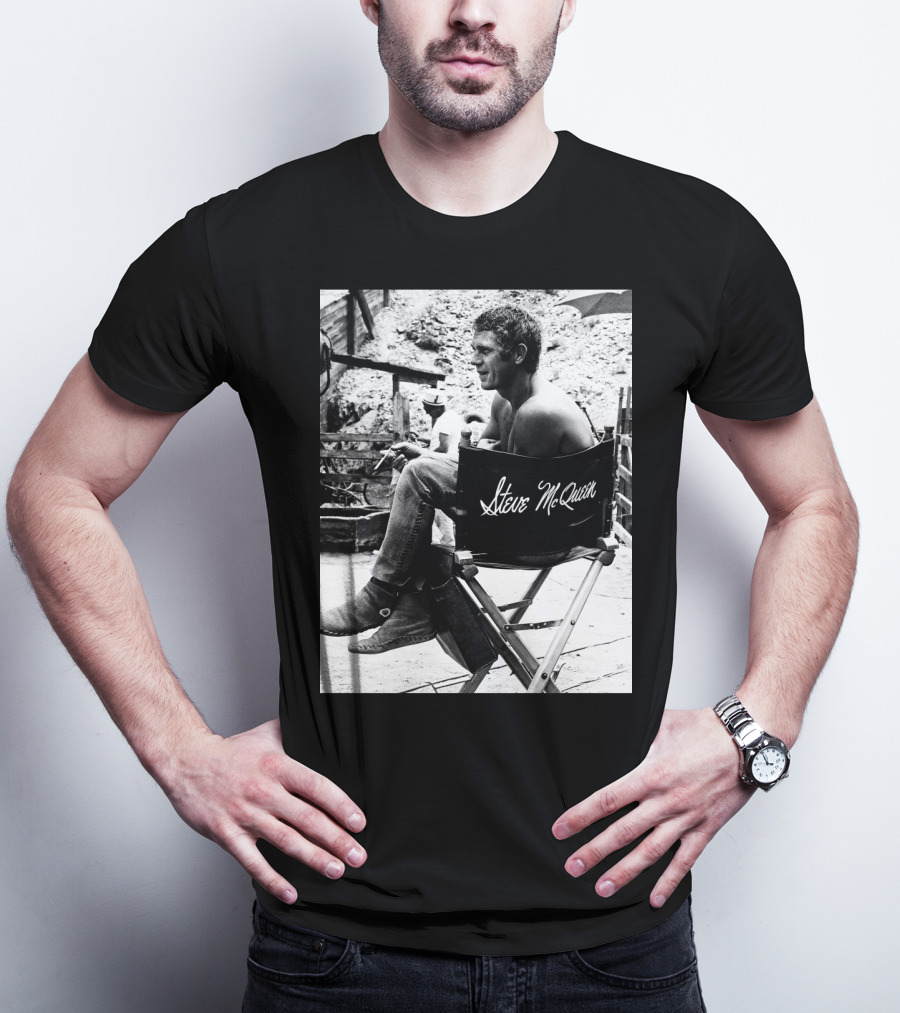 Steve McQueen Black And White Director's Chair Scene T-Shirt
