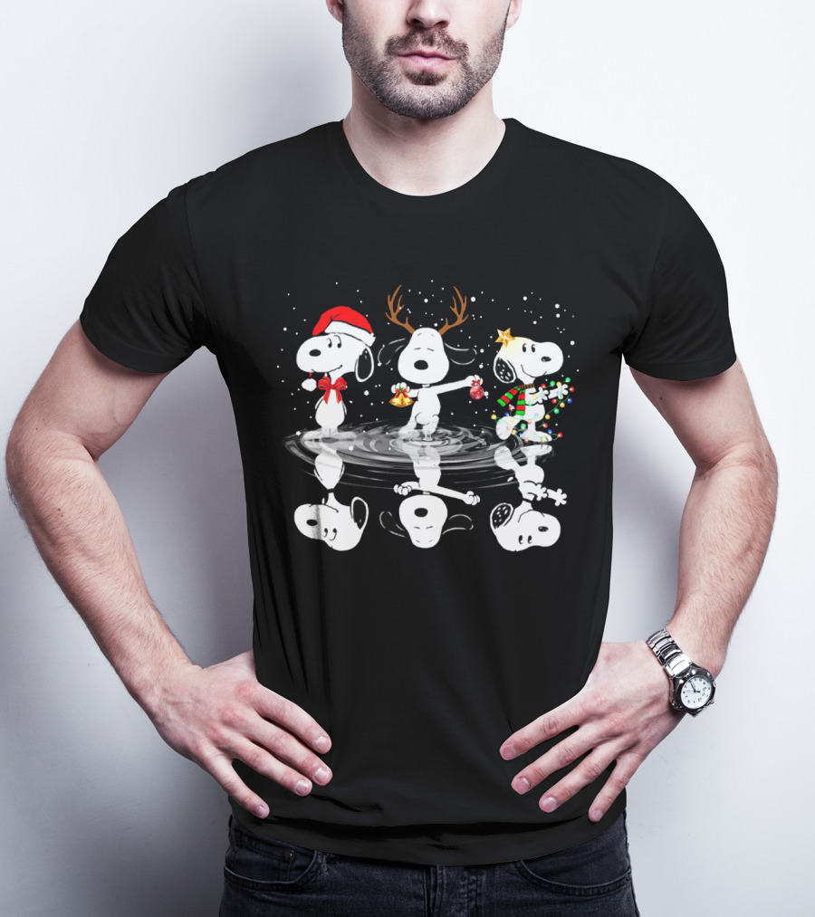 Snoop 0411 Haha Christmas Reflections With Snoopy Santa Reindeer Lights T-Shirt