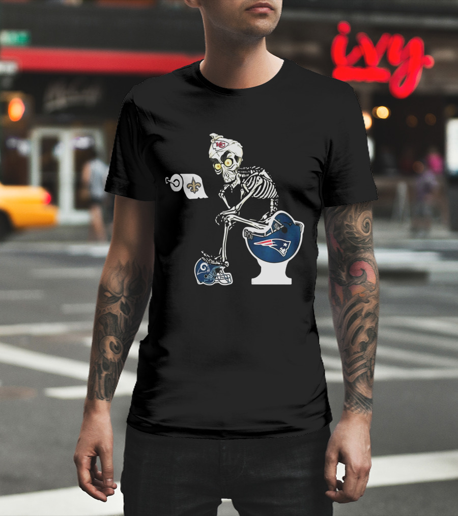 Chiefs Skeleton Patriots Toilet Saints Rams Helmet T-Shirt