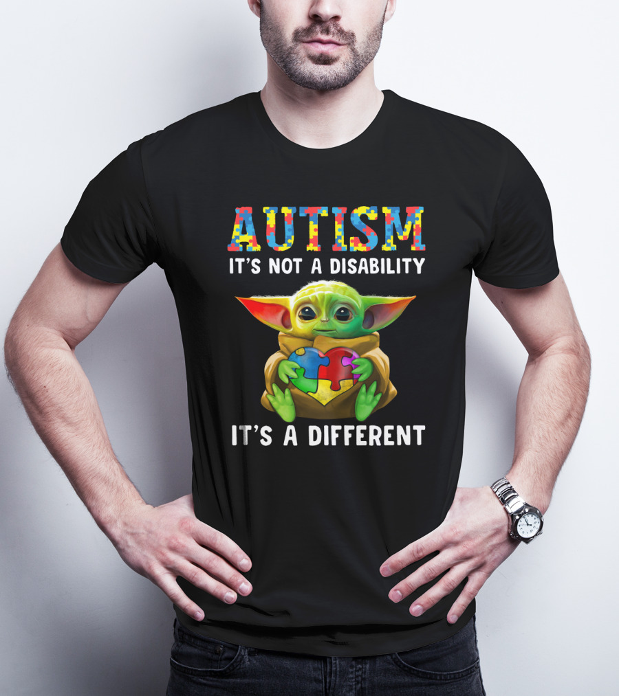 AUTISM IT'S NOT A DISABILITY IT'S A DIFFERENT Baby Yoda Holding Puzzle Piece T-Shirt