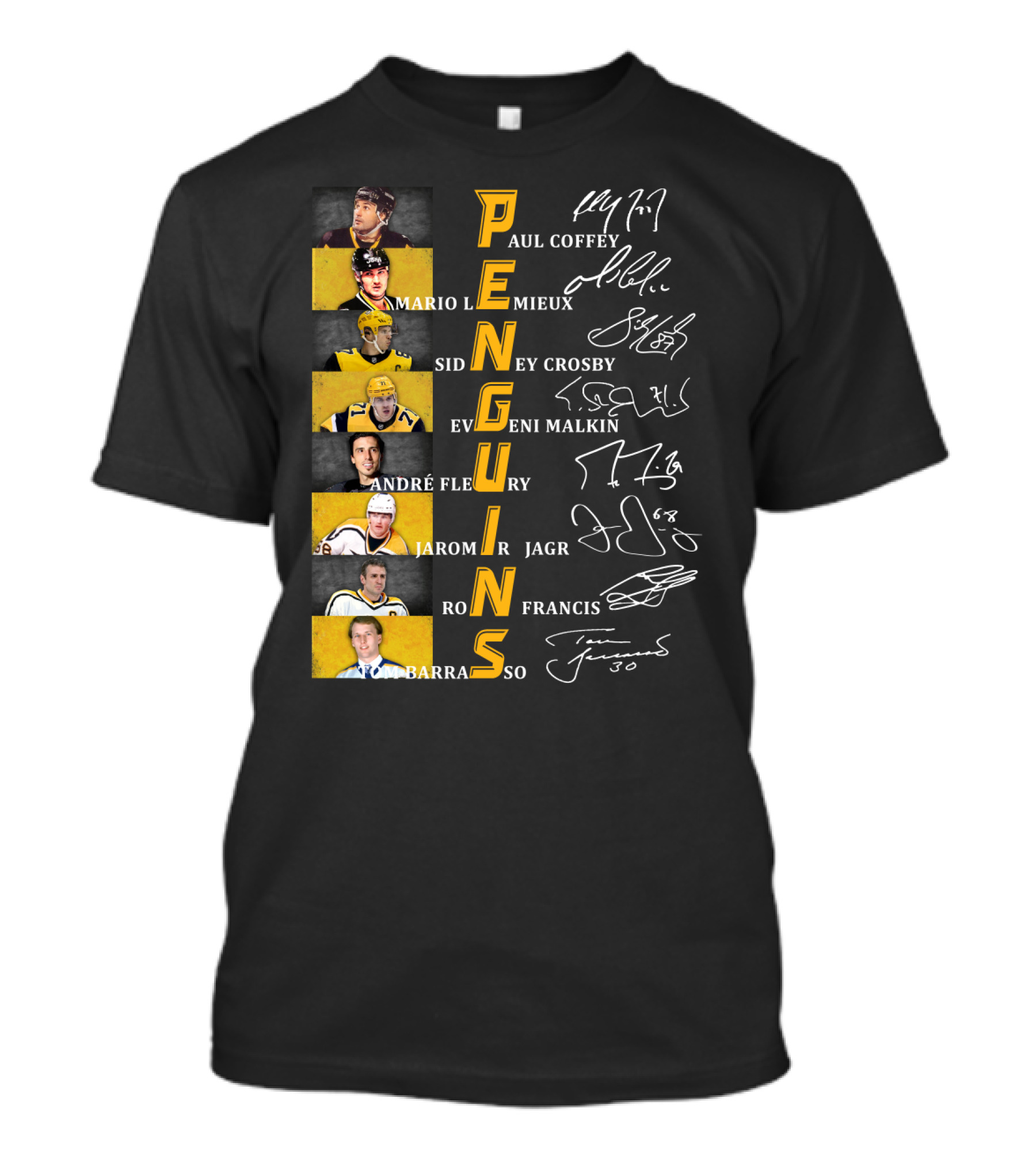 Penguins Paul Coffey Mario Lemieux Sidney Crosby Evgeni Malkin André Fleury Jaromír Jagr Ron Francis Tom Barrasso T-Shirt