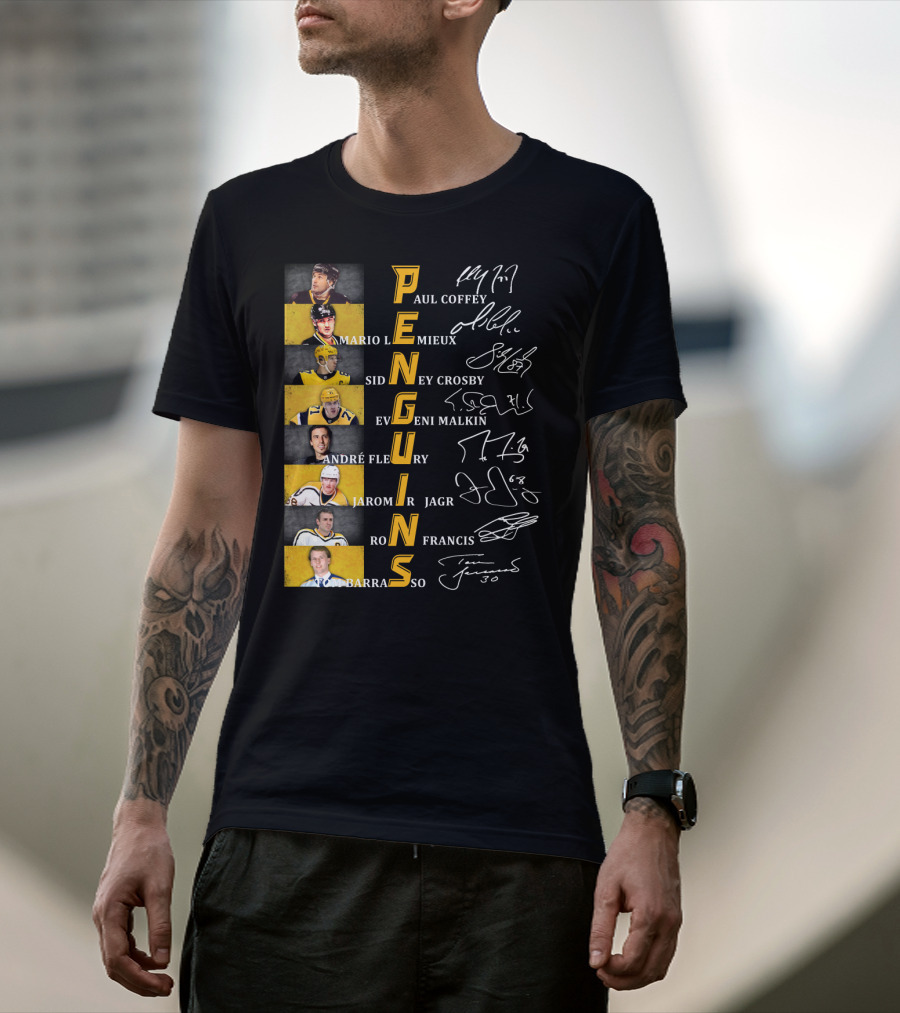 Penguins Paul Coffey Mario Lemieux Sidney Crosby Evgeni Malkin André Fleury Jaromír Jagr Ron Francis Tom Barrasso T-Shirt