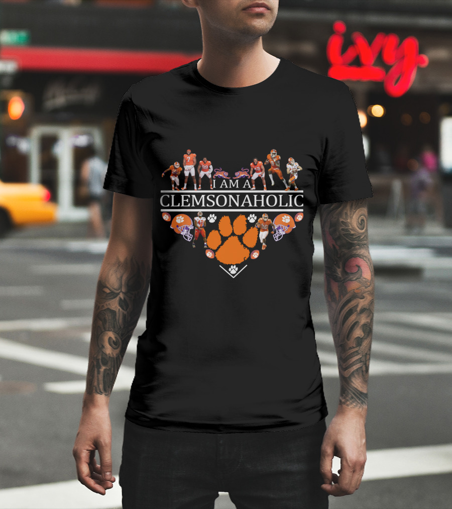 I Am A Clemsonaholic Tigers Football Heart And Players T-Shirt