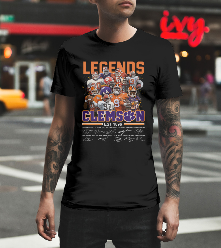 Clemson Legends EST 1896 Travis Etienne C.J. Spiller William Perry Anthony Simmons Brian Dawkins Levon Kirkland Michael Dean Perry Tajh Boyd Gaines Adams James Davis T-Shirt